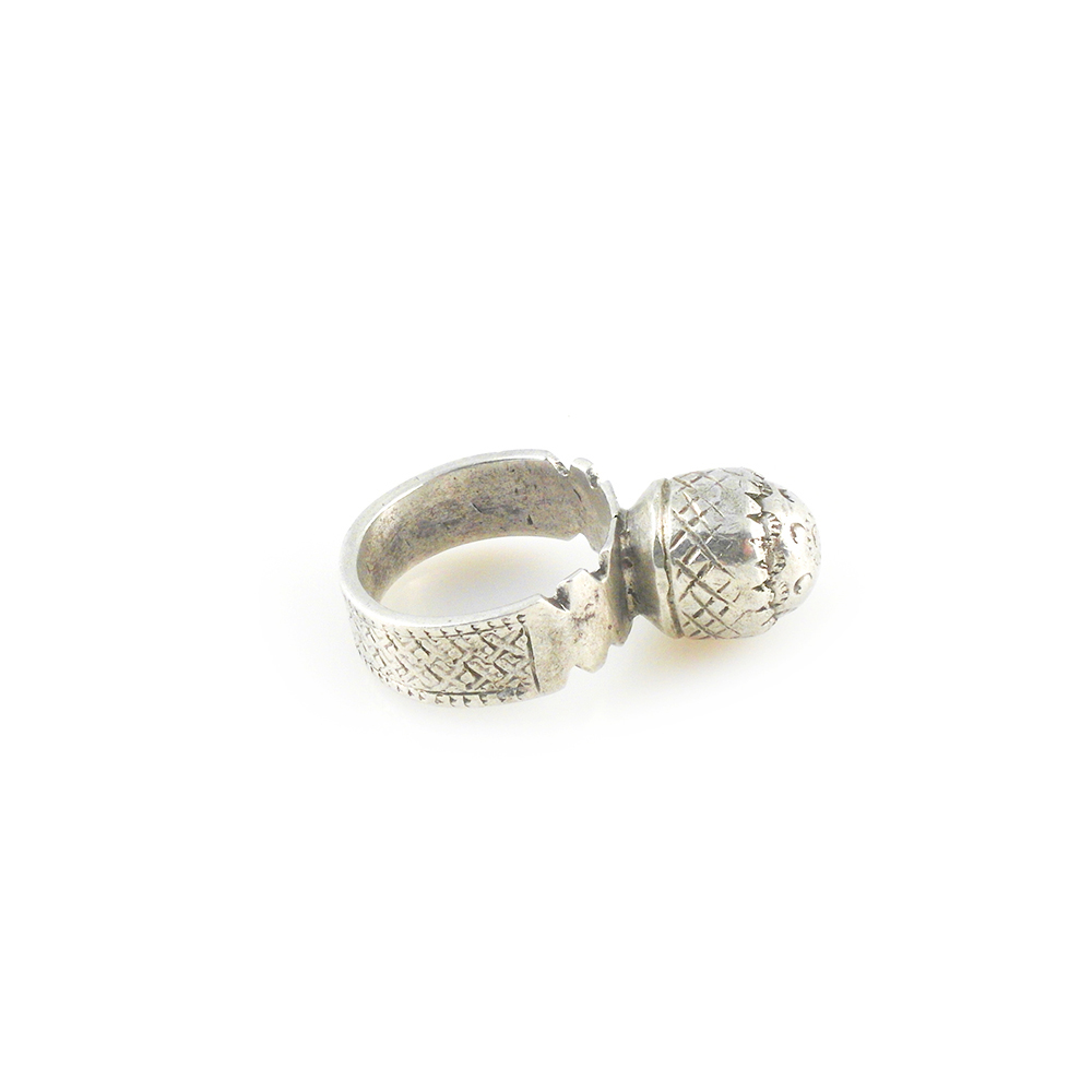 Fulani Silver Amulet Domed Ring US Size 12, Mali - KAZAART