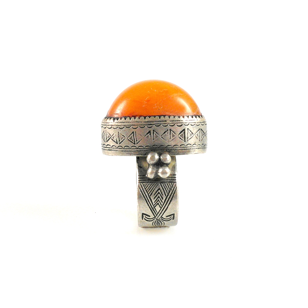 Tuareg Ring with Copal Amber Cabochon, Mali - KAZAART