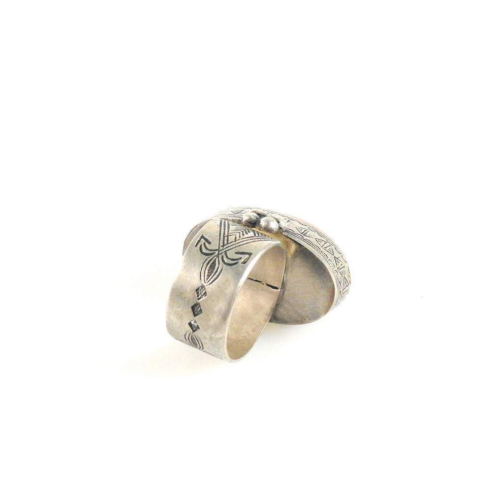 Tuareg Ring with Copal Amber Cabochon, Mali - KAZAART