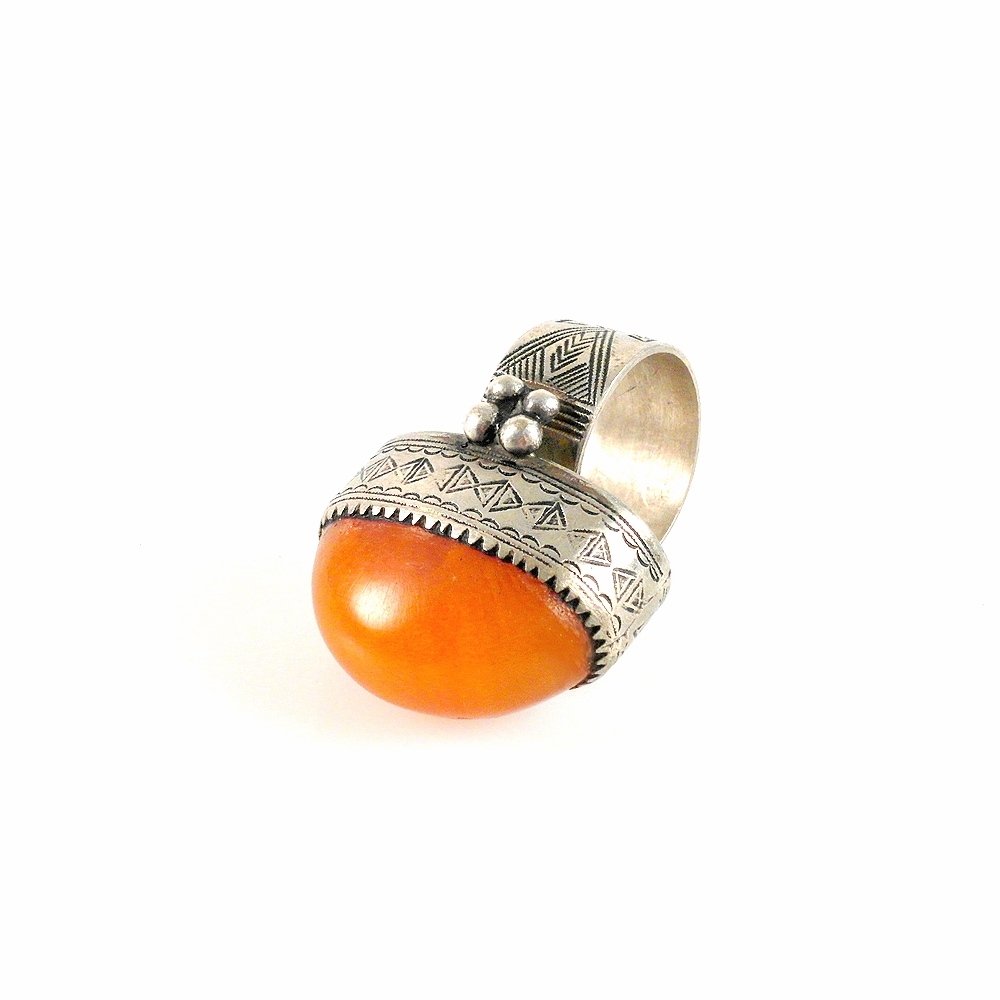 Tuareg Ring with Copal Amber Cabochon, Mali - KAZAART